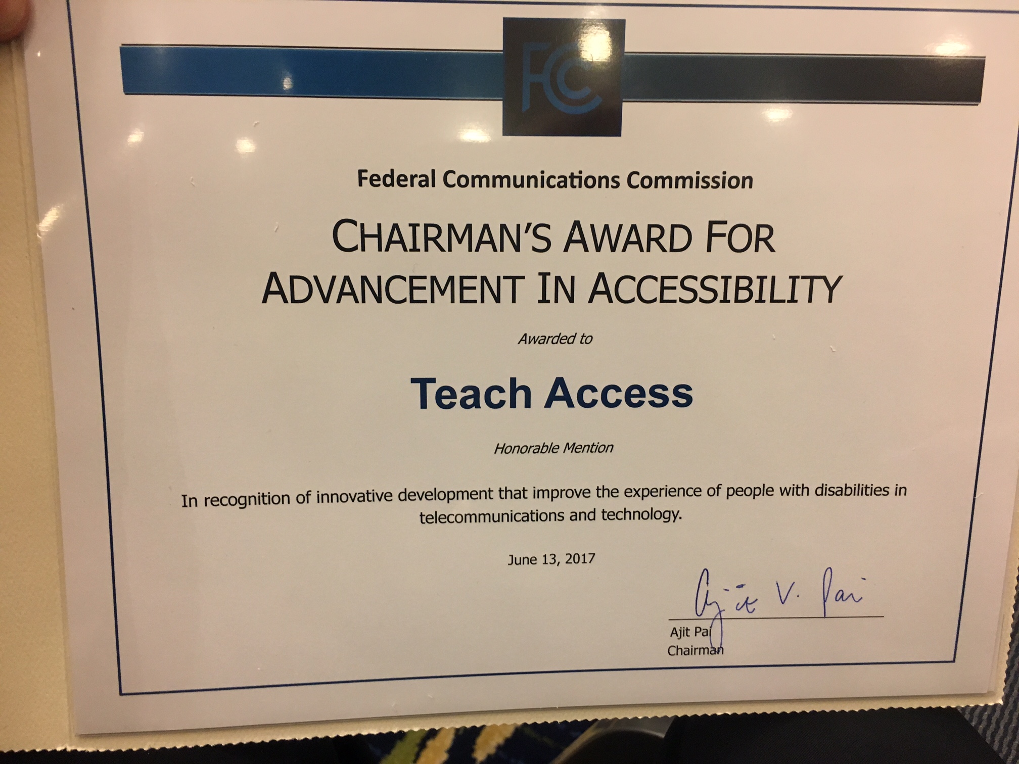 Teach Access Wins Honorable Mention at FCC Chairman’s Awards, June 13, 2017 – Teach Access